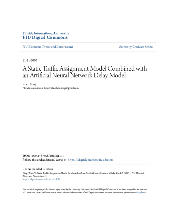 Pdf A Static Traffic Assignment Model Combined With An Artificial Neural Network Delay Model