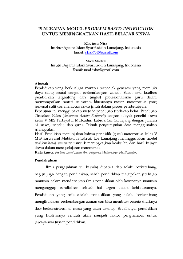 (PDF) Penerapan Model Problem Based Instruction untuk Meningkatkan Hasil Belajar Siswa