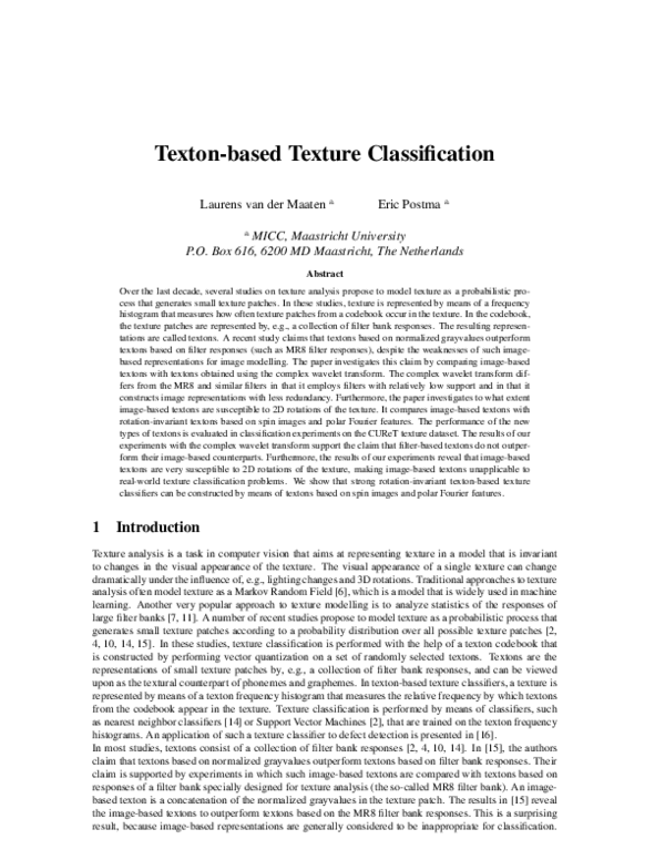 Pdf Texton Based Texture Classification Eric Postma
