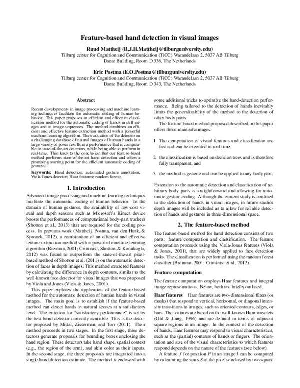 Pdf Feature Based Hand Detection In Visual Images