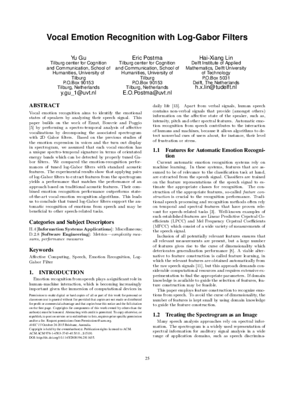 (PDF) Vocal Emotion Recognition with Log-Gabor Filters
