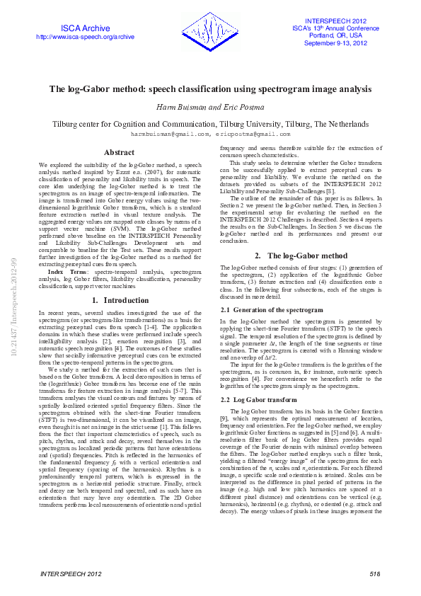 Pdf The Log Gabor Method Speech Classification Using Spectrogram Image Analysis