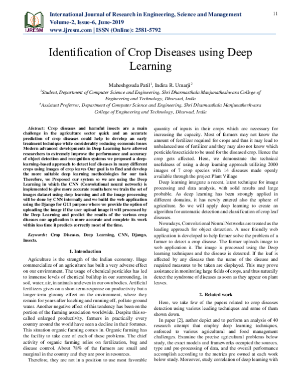 (PDF) Identification of Crop Diseases using Deep Learning