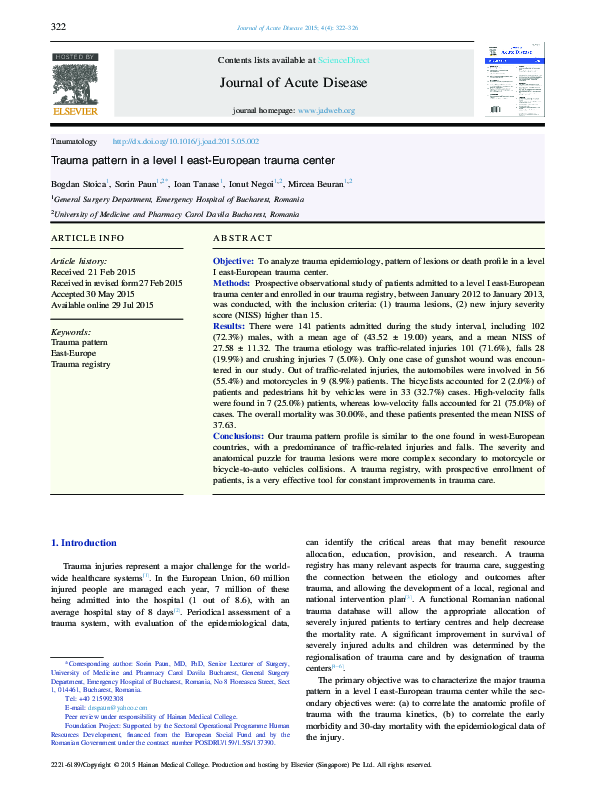 (PDF) Trauma pattern in a level I east-European trauma center