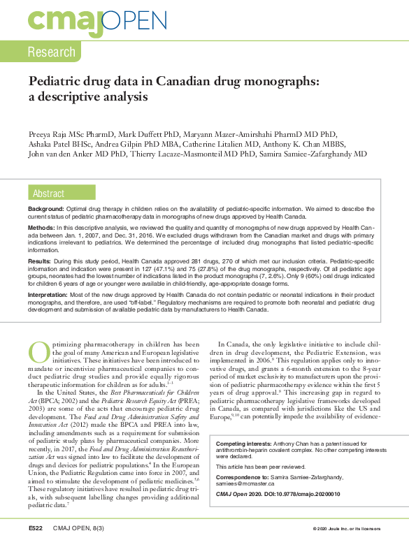 (PDF) Pediatric drug data in Canadian drug monographs: a descriptive ...