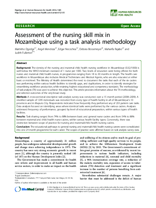 (PDF) Assessment of the nursing skill mix in Mozambique using a task ...