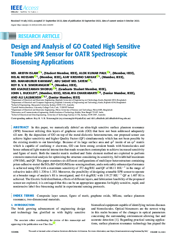 (PDF) Design and Analysis of GO Coated High Sensitive Tunable SPR Sensor for OATR Spectroscopic ...