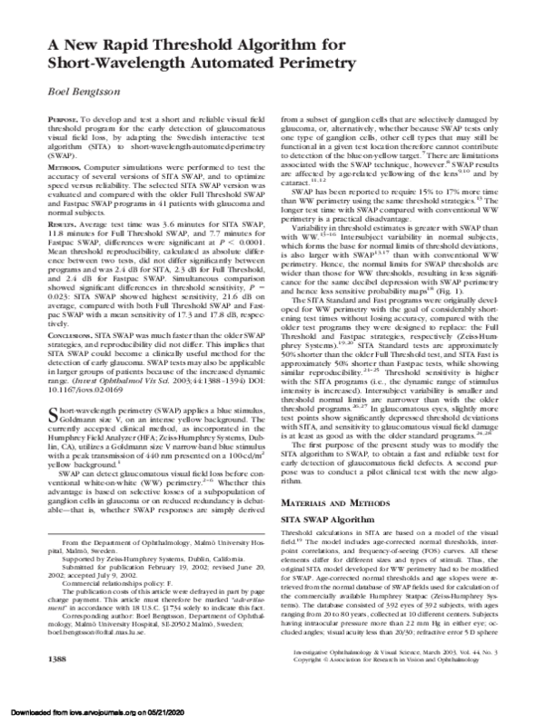 (PDF) A New Rapid Threshold Algorithm for Short-Wavelength Automated Perimetry