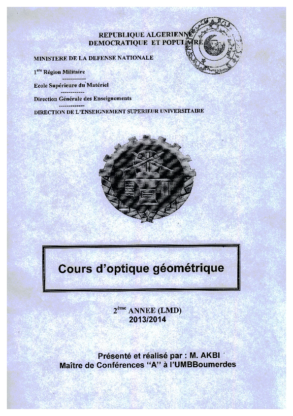 (PDF) Cours d'optique géométrique