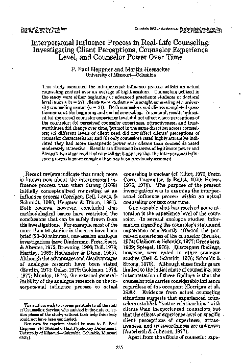 (PDF) Interpersonal influence process in real-life counseling ...
