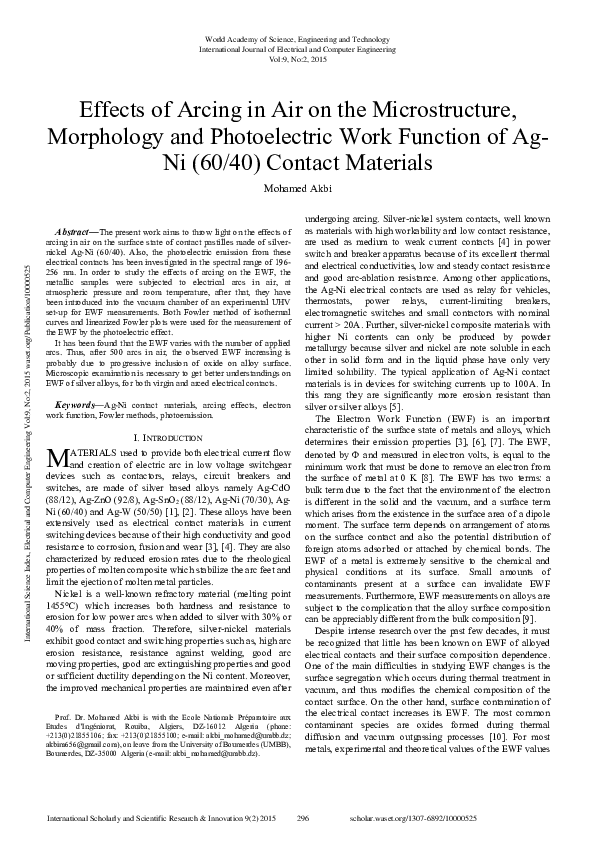 (PDF) Effects of Arcing in Air on the Microstructure, Morphology and ...