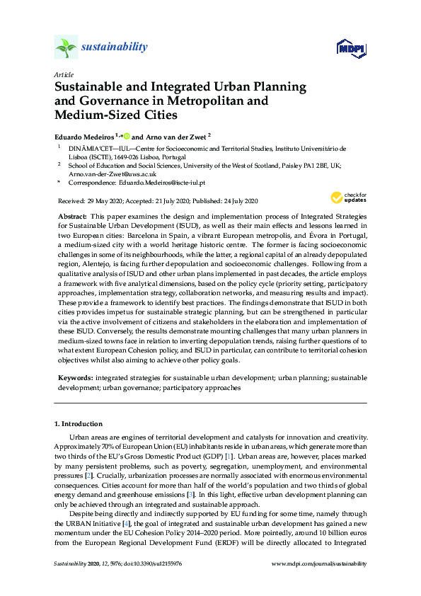 (PDF) Sustainable and Integrated Urban Planning and Governance in ...