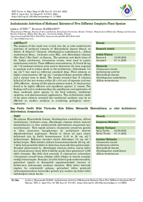 (PDF) Anthelmintic Activities of Methanol Extracts of Five Different ...