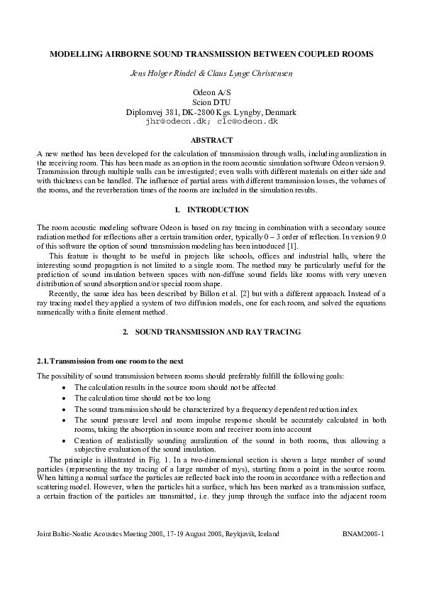 (PDF) Modelling Airborne Sound Transmission Between Coupled Rooms