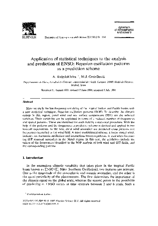 Pdf Application Of Statistical Techniques To The Analysis And Prediction Of Enso Bayesian