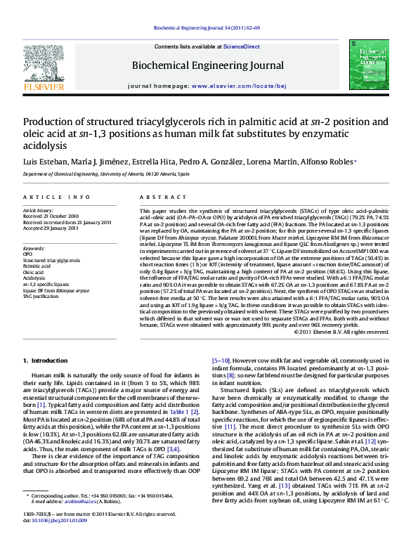 (PDF) Production of structured triacylglycerols rich in palmitic acid ...