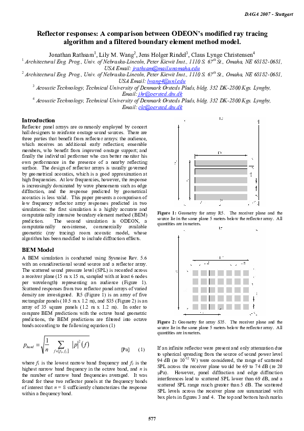 Pdf Reflector Responses A Comparison Between Odeons Modified Ray Tracing Algorithm And A