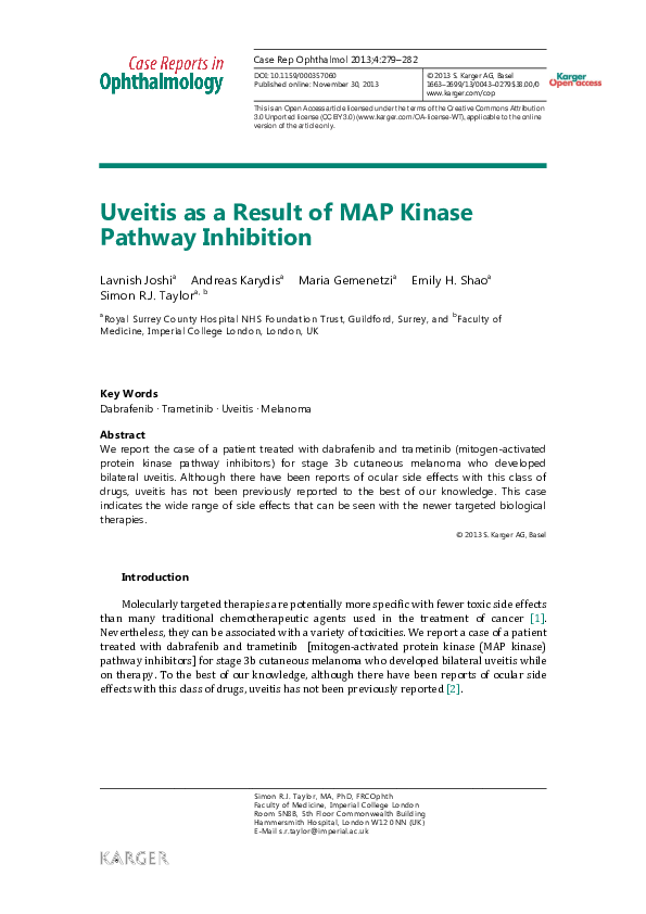 (PDF) Uveitis as a Result of MAP Kinase Pathway Inhibition | M ...