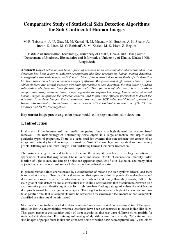 (PDF) Comparative Study of Statistical Skin Detection Algorithms for Sub-Continental Human ...