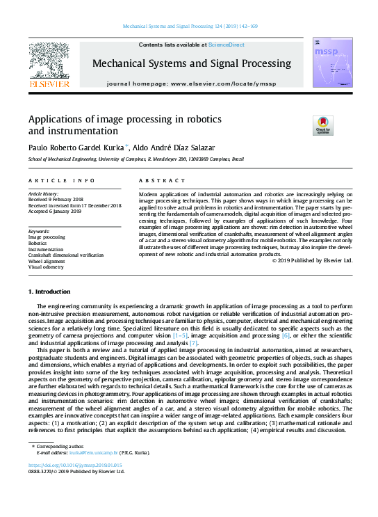 (PDF) Applications of image processing in robotics and instrumentation