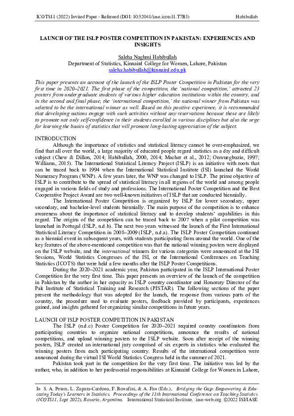 (PDF) Launch of the ISLP Poster Competition in Pakistan: Experiences ...