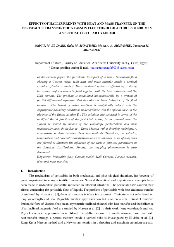 (PDF) Effects of hall currents with heat and mass transfer on the ...