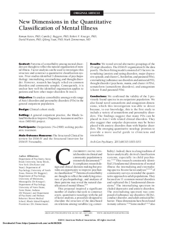 (PDF) New Dimensions in the Quantitative Classification of Mental Illness