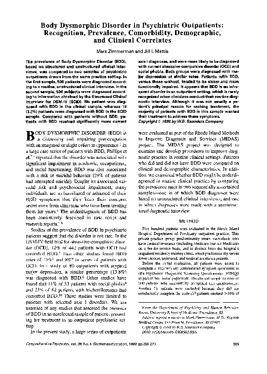 (PDF) Body dysmorphic disorder in psychiatric outpatients: Recognition ...