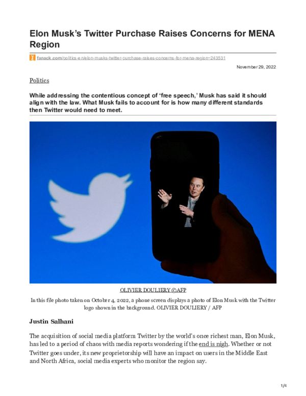 (PDF) Elon Musk's Twitter Purchase Raises Concerns for MENA Region