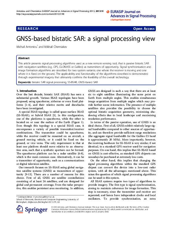(PDF) GNSS-based bistatic SAR: a signal processing view