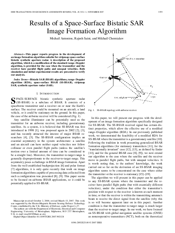(PDF) Results of a Space-Surface Bistatic SAR Image Formation Algorithm