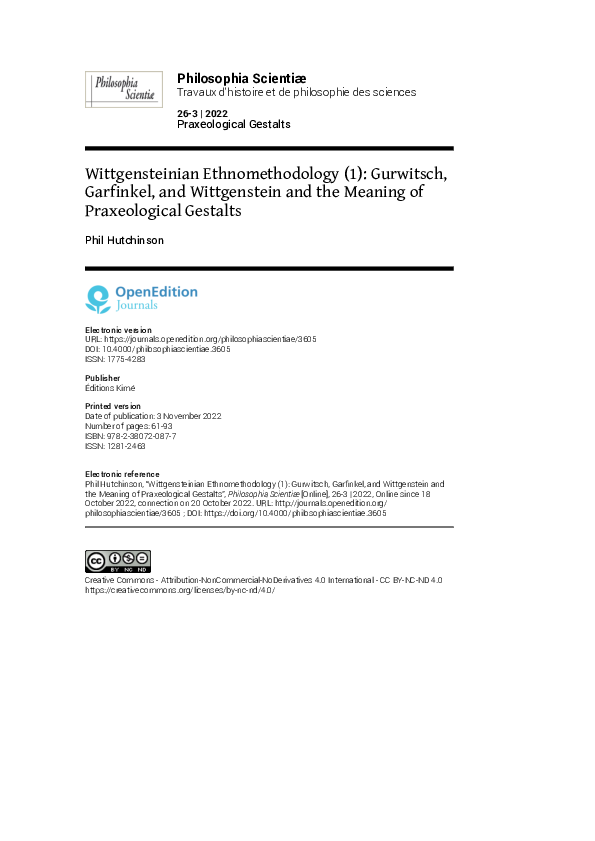 (PDF) Wittgensteinian Ethnomethodology (1): Gurwitsch, Garfinkel, and ...