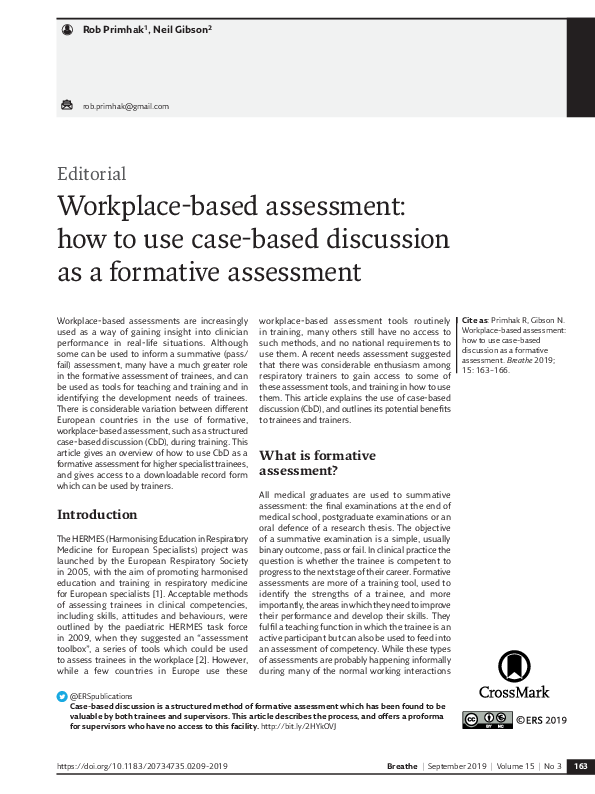 (PDF) Workplace-based assessment: how to use case-based discussion as a formative assessment