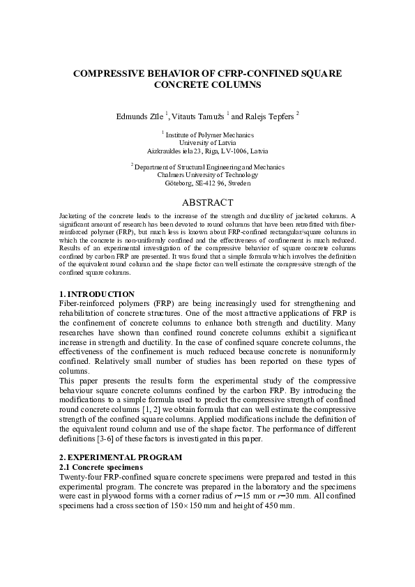 (PDF) Compressive Behavior of CFRP-Confined Square Concrete Columns
