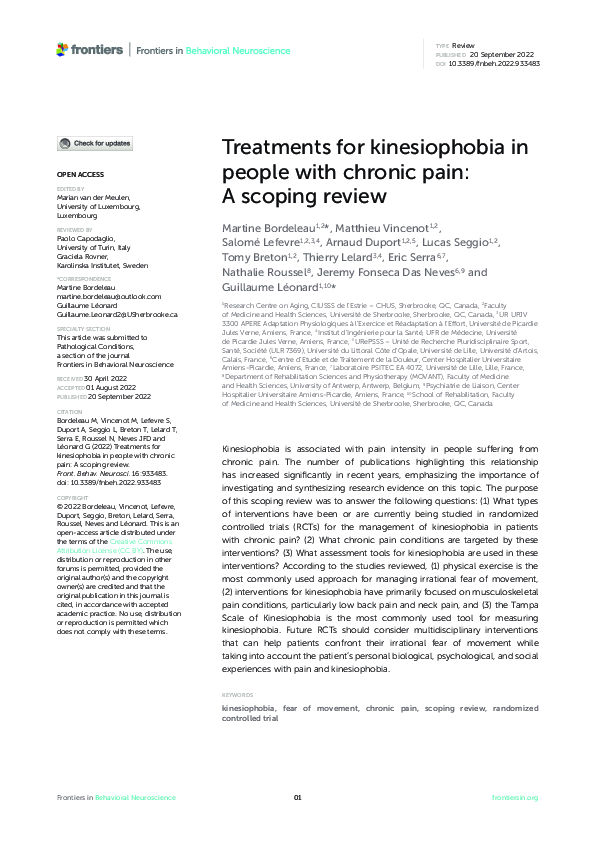 (PDF) Treatments for kinesiophobia in people with chronic pain: A ...