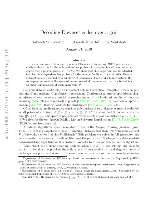 (PDF) Decoding Downset codes over a finite grid