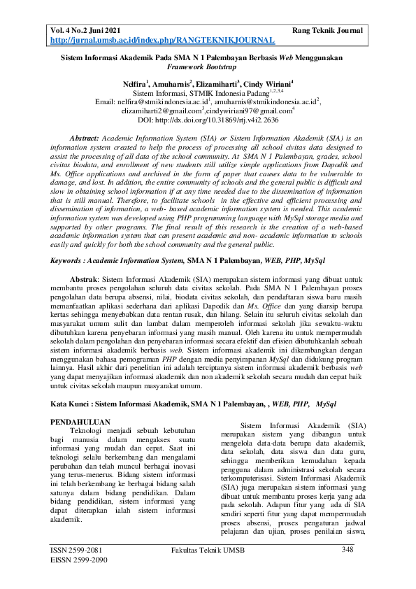 (PDF) Sistem Informasi Akademik Pada Sma N 1 Palembayan Berbasis Web Menggunakan Framework Bootstrap