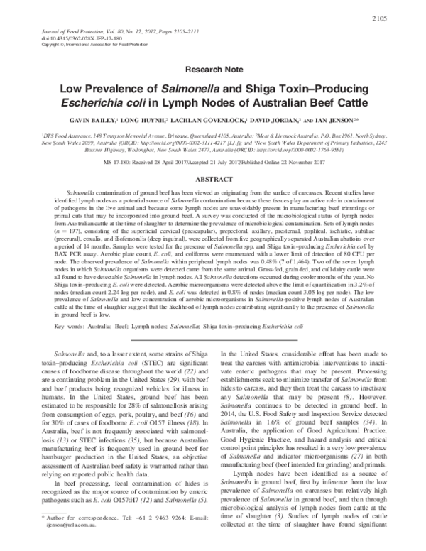 (PDF) Low Prevalence of Salmonella and Shiga Toxin-Producing ...