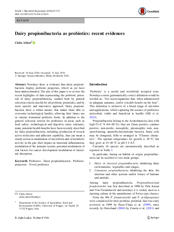 (PDF) Dairy propionibacteria as probiotics: recent evidences