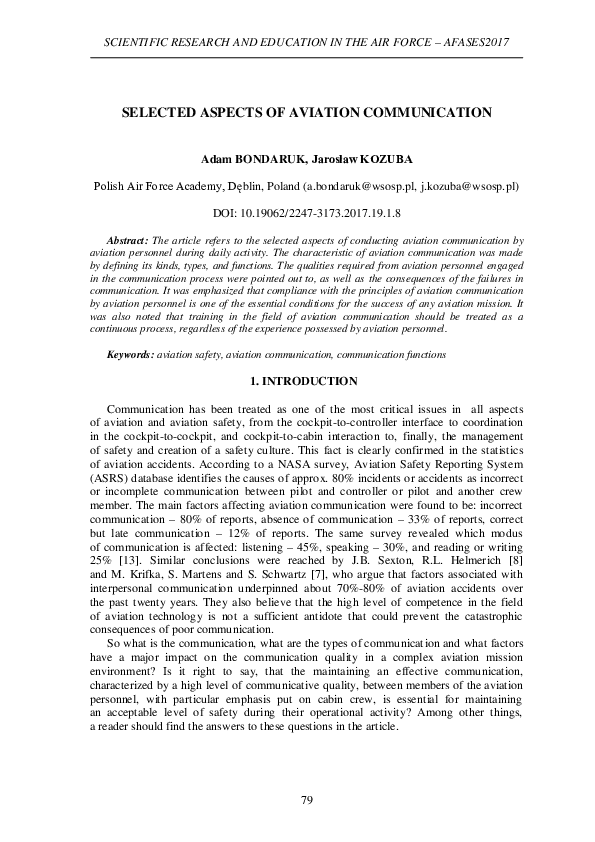 (PDF) Selected Aspects of Aviation Communication | Jaroslaw Kozuba - Academia.edu
