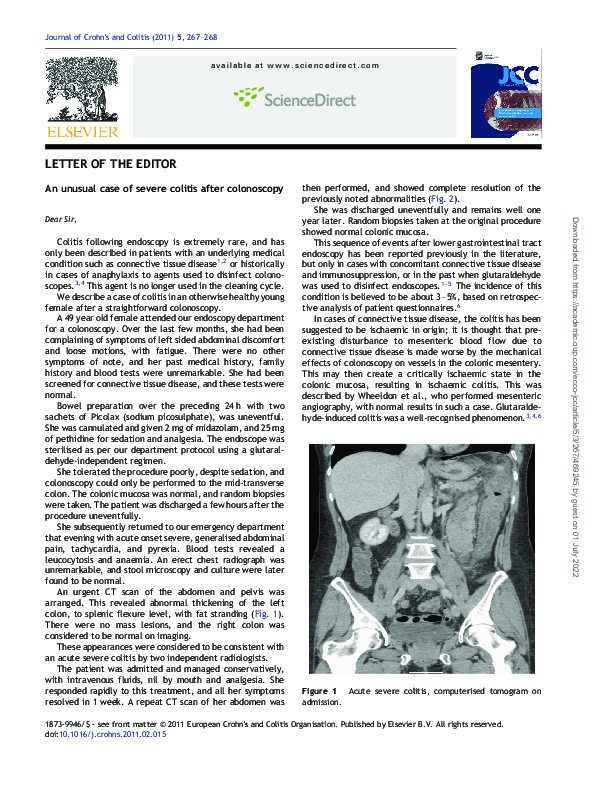 (PDF) An unusual case of severe colitis after colonoscopy