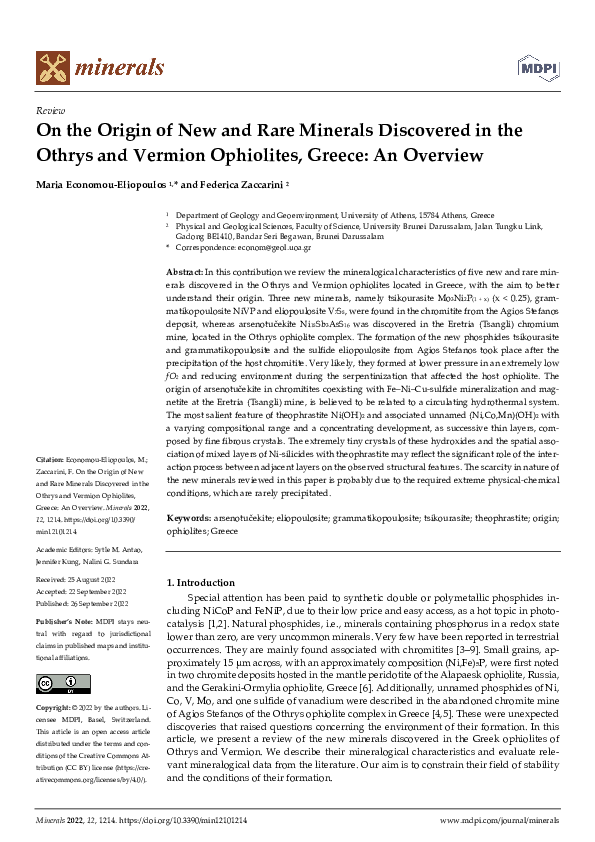 (PDF) On the Origin of New and Rare Minerals Discovered in the Othrys ...