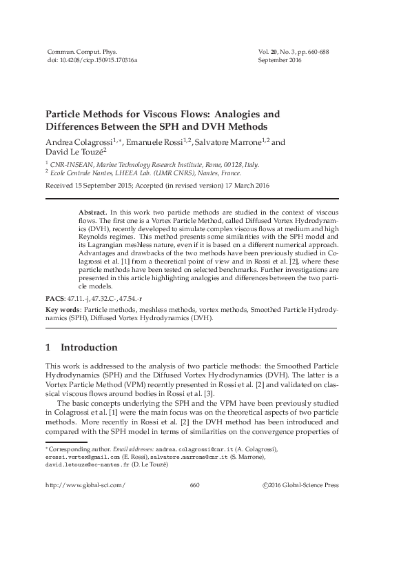 Pdf Particle Methods For Viscous Flows Analogies And Differences Between The Sph And Dvh Methods