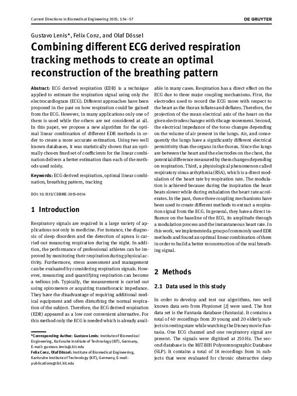 Pdf Combining Different Ecg Derived Respiration Tracking Methods To Create An Optimal