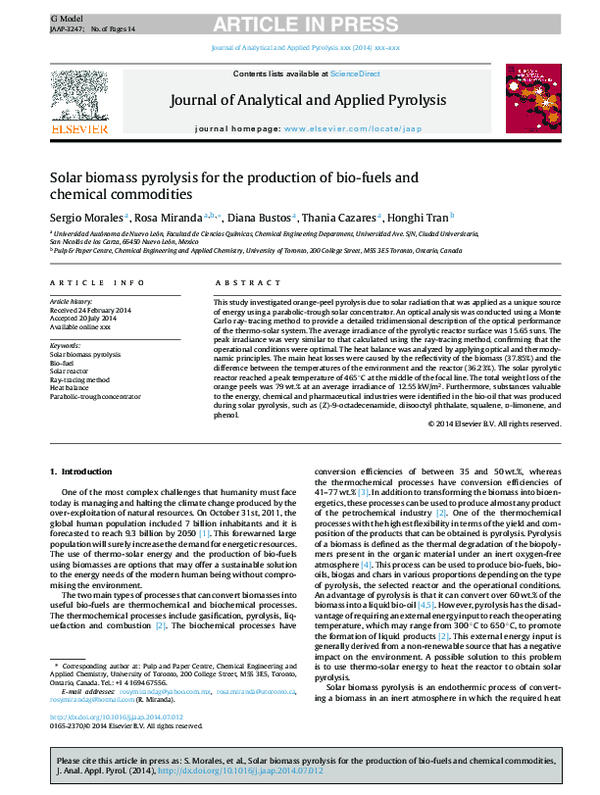 (PDF) Solar biomass pyrolysis for the production of bio-fuels and ...