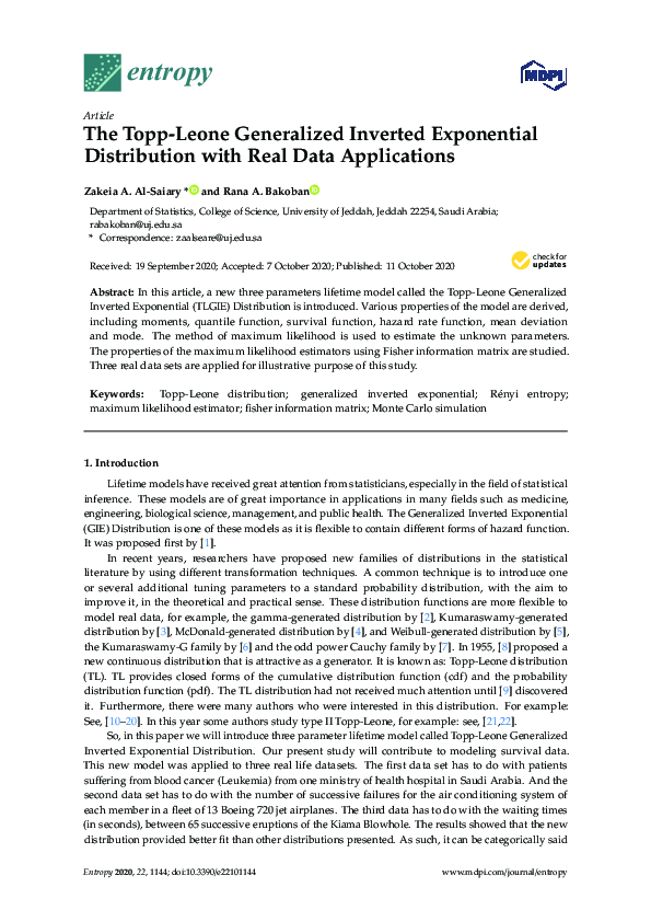 (PDF) The Topp-Leone Generalized Inverted Exponential Distribution with Real Data Applications