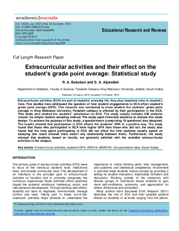 (PDF) Extracurricular Activities and Their Effect on the Student's ...
