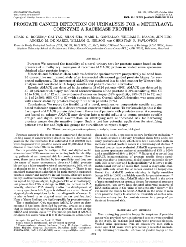(PDF) Prostate Cancer Detection on Urinalysis for Α Methylacyl Coenzyme ...