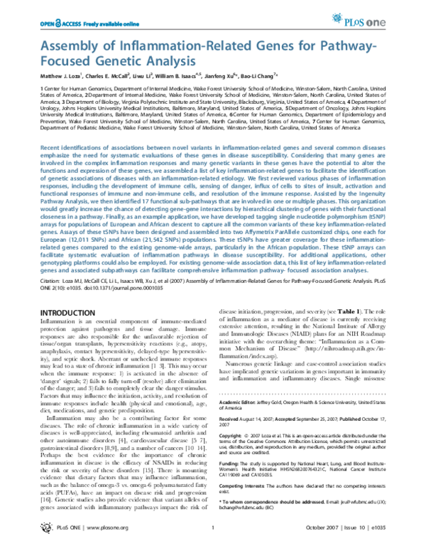 (PDF) Assembly of Inflammation-Related Genes for Pathway-Focused ...