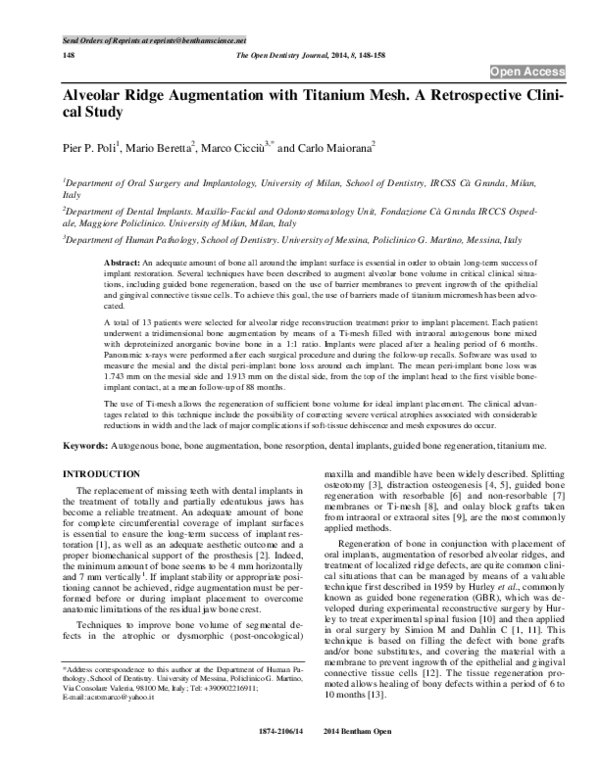 (PDF) Alveolar Ridge Augmentation With Titanium Mesh and a Combination ...